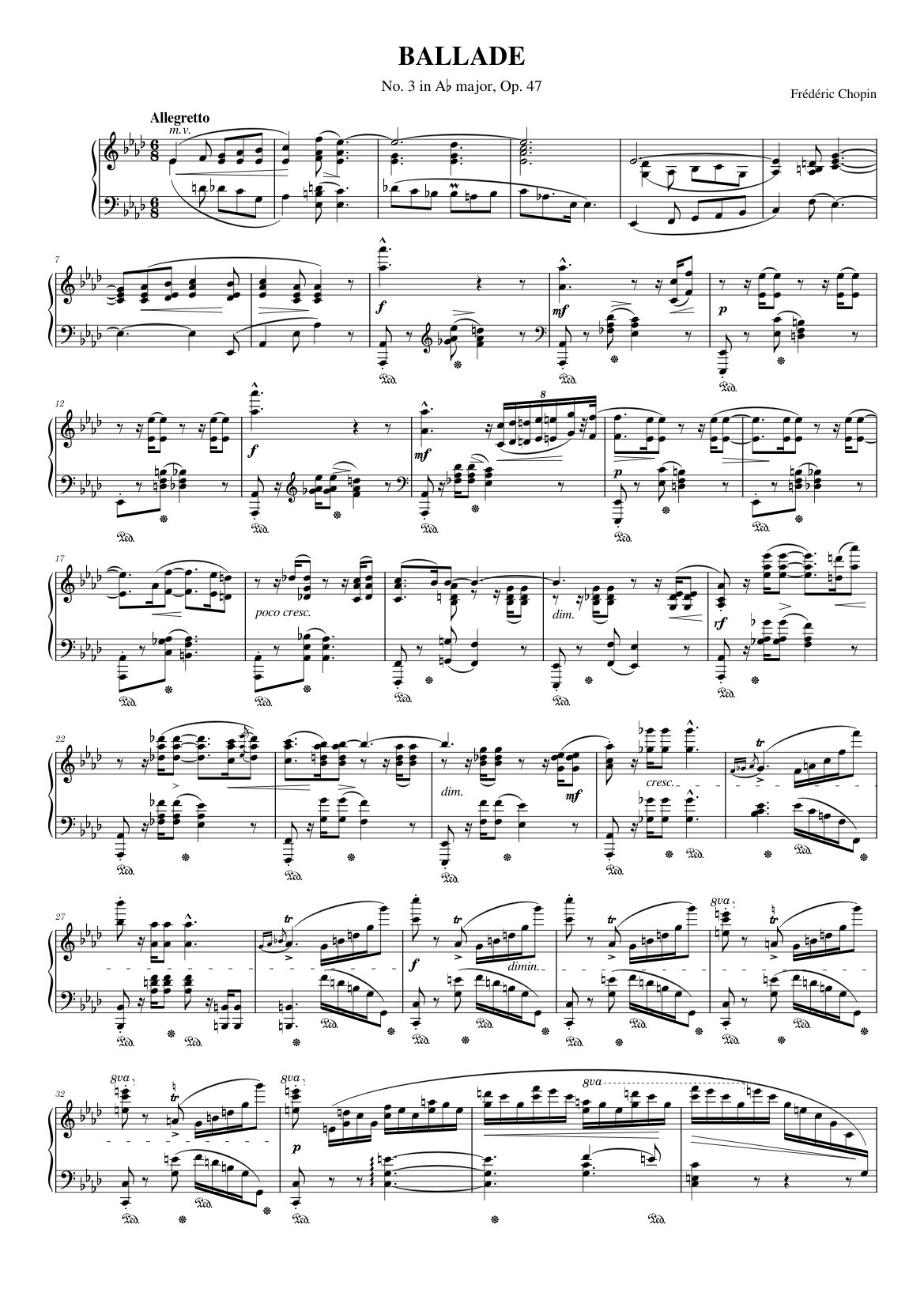 Frédéric Chopin: Ballade No.3 in A-flat major, Op.47 Sheet Music for ...