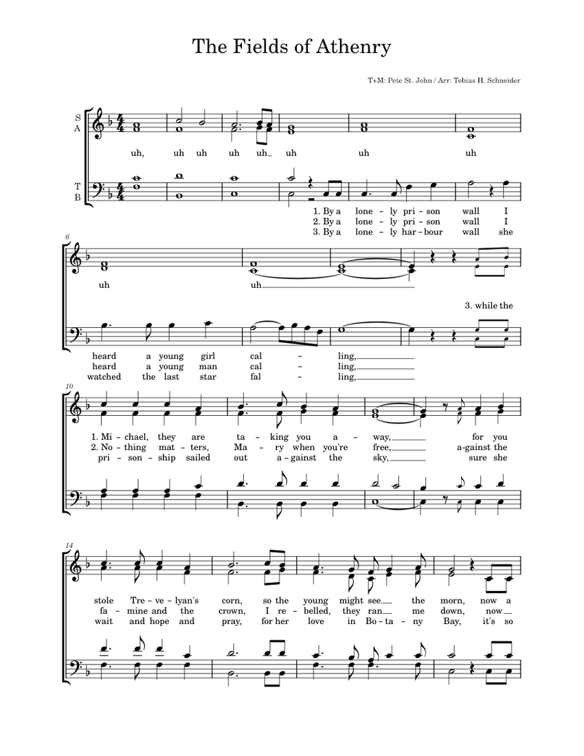 The Fields of Athenry Sheet music for Female, Male (SATB) | Musescore.com