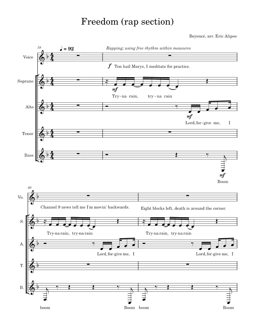 Freedom – Beyoncé Freedom rap section playback Sheet Music for Piano ...