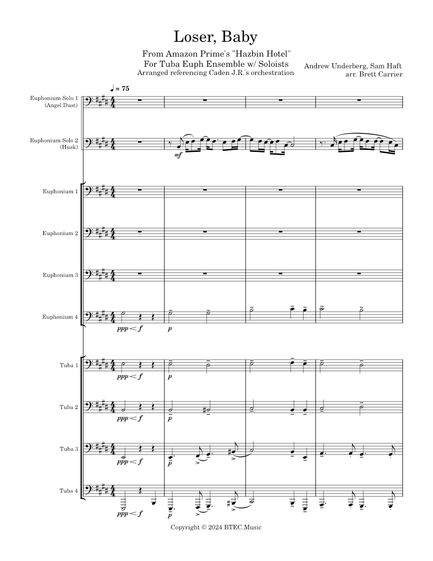 Loser Baby - Hazbin Hotel Sheet Music for Tuba (Brass Ensemble ...