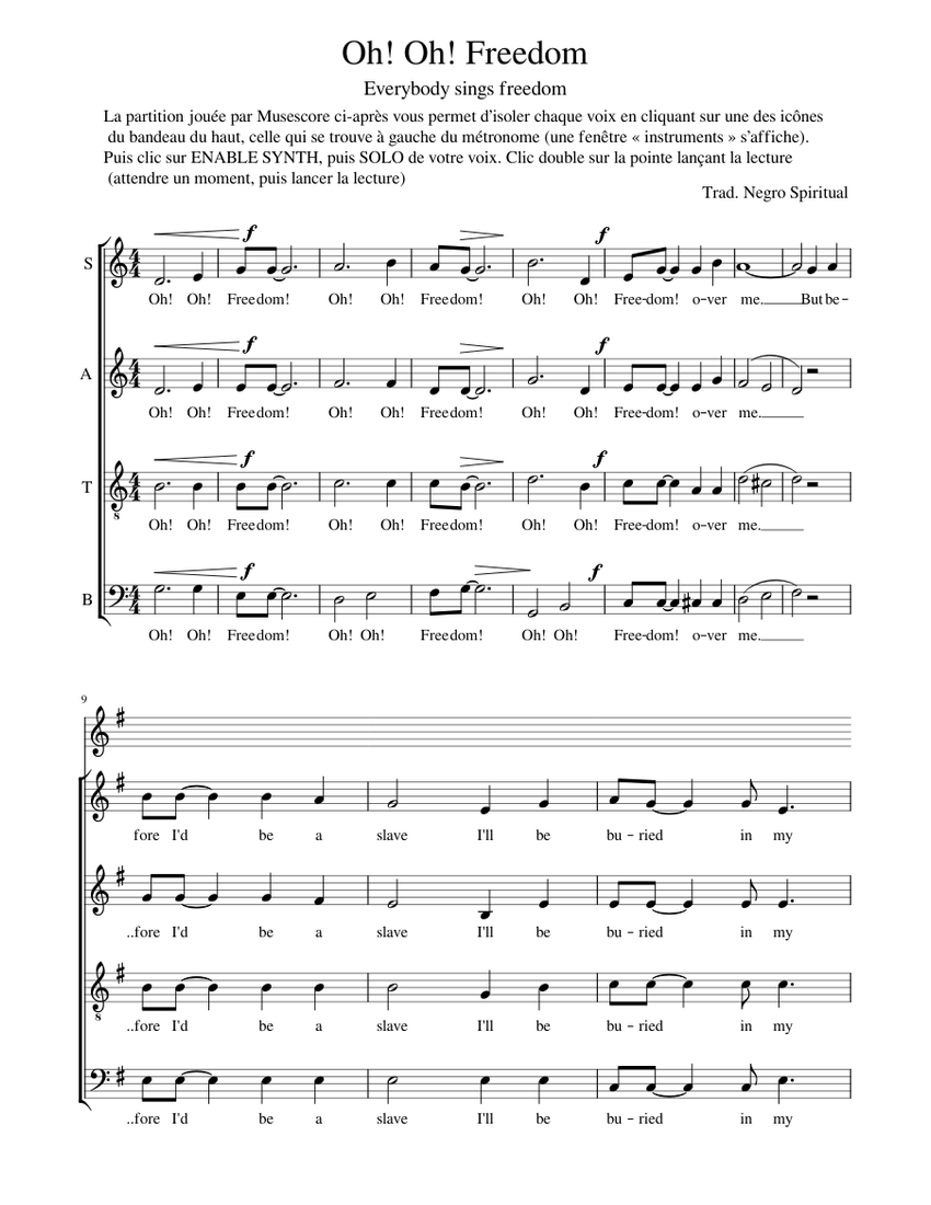 Oh! Oh! Freedom Sheet music for Soprano, Alto, Tenor, Bass voice ...