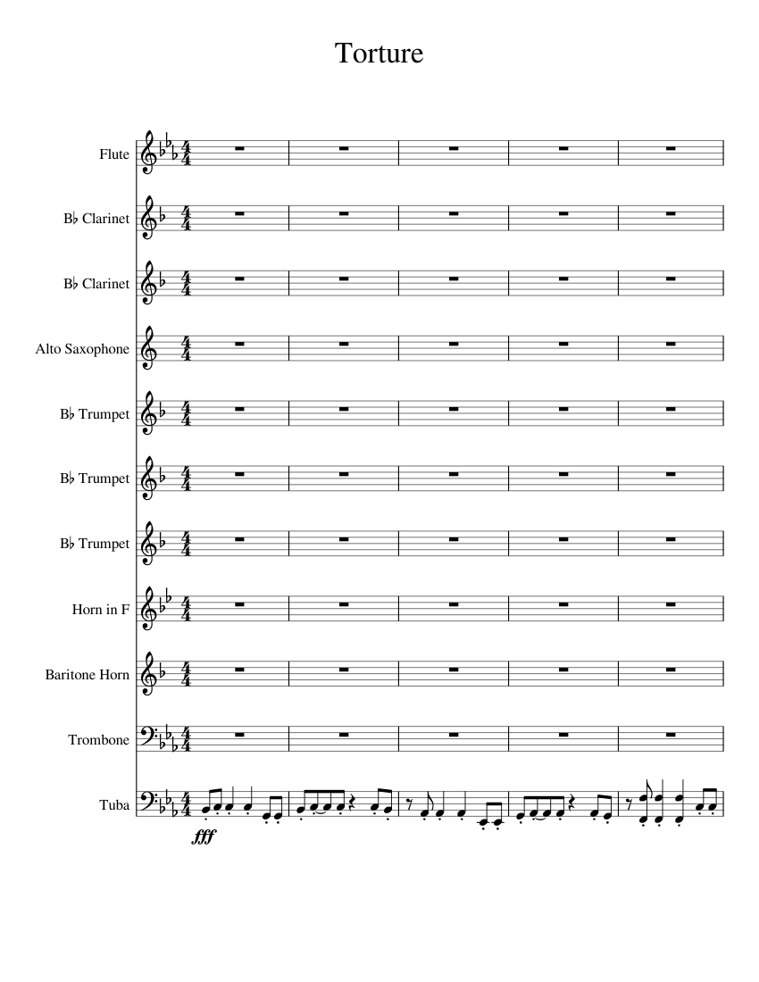 Torture Sheet music for Trombone, Tuba, Flute, Clarinet in b-flat & more instruments (Marching ...