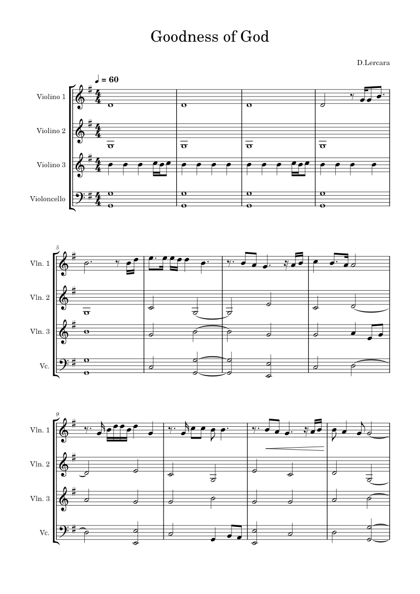 Goodness of God Sheet Music for Violin, Cello (String Quartet ...