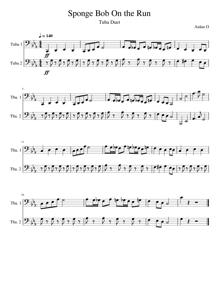 Spongebob squarepants - grass skirt chase Sheet music for Tuba (Brass ...