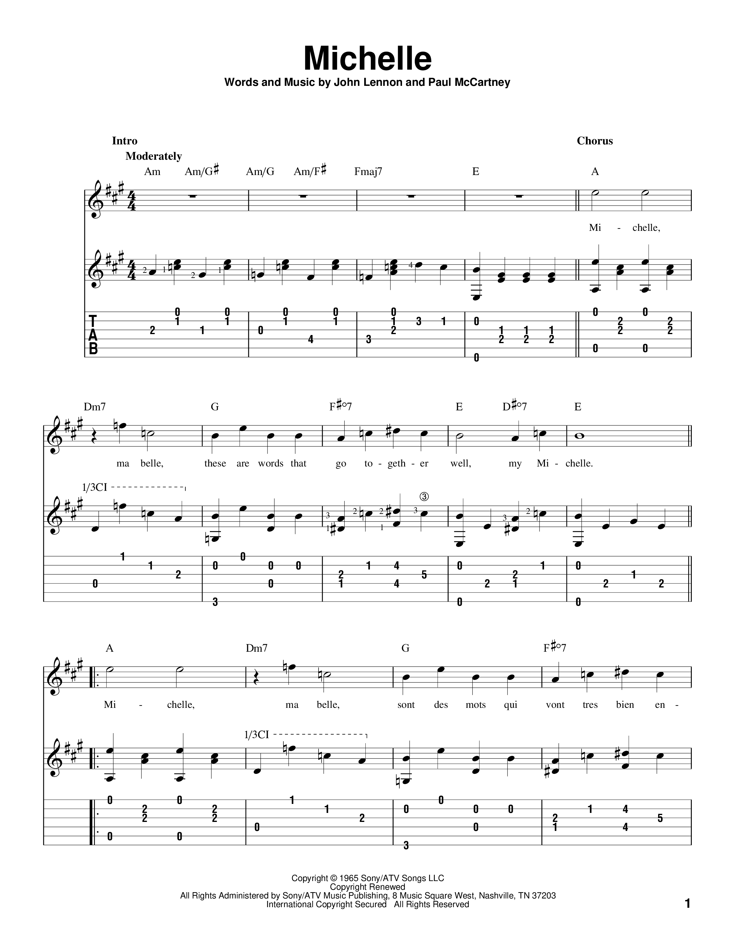 Play Official version of Michelle sheet music by The Beatles for Guitar ...