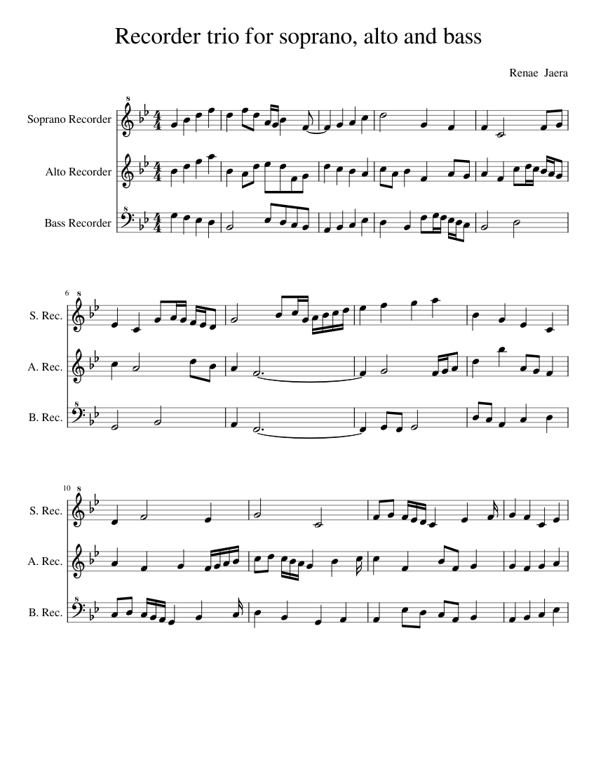 Recorder Trio For soprano alto and bass Sheet music for Recorder (Mixed ...