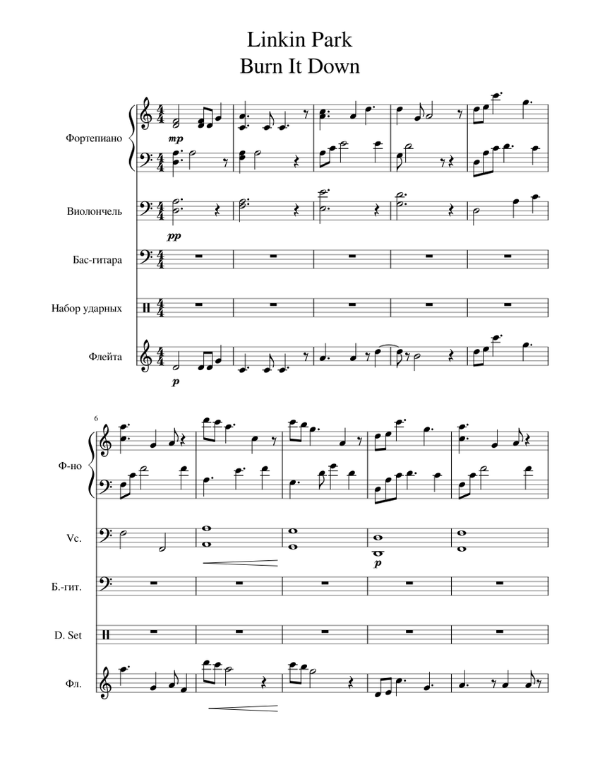 Linkin Park 1 Sheet music for Piano, Flute, Cello, Bass guitar & more ...