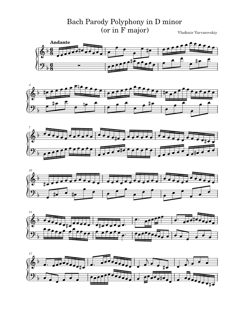 Bach Parody Polyphony in D minor or in F major Sheet music for ...