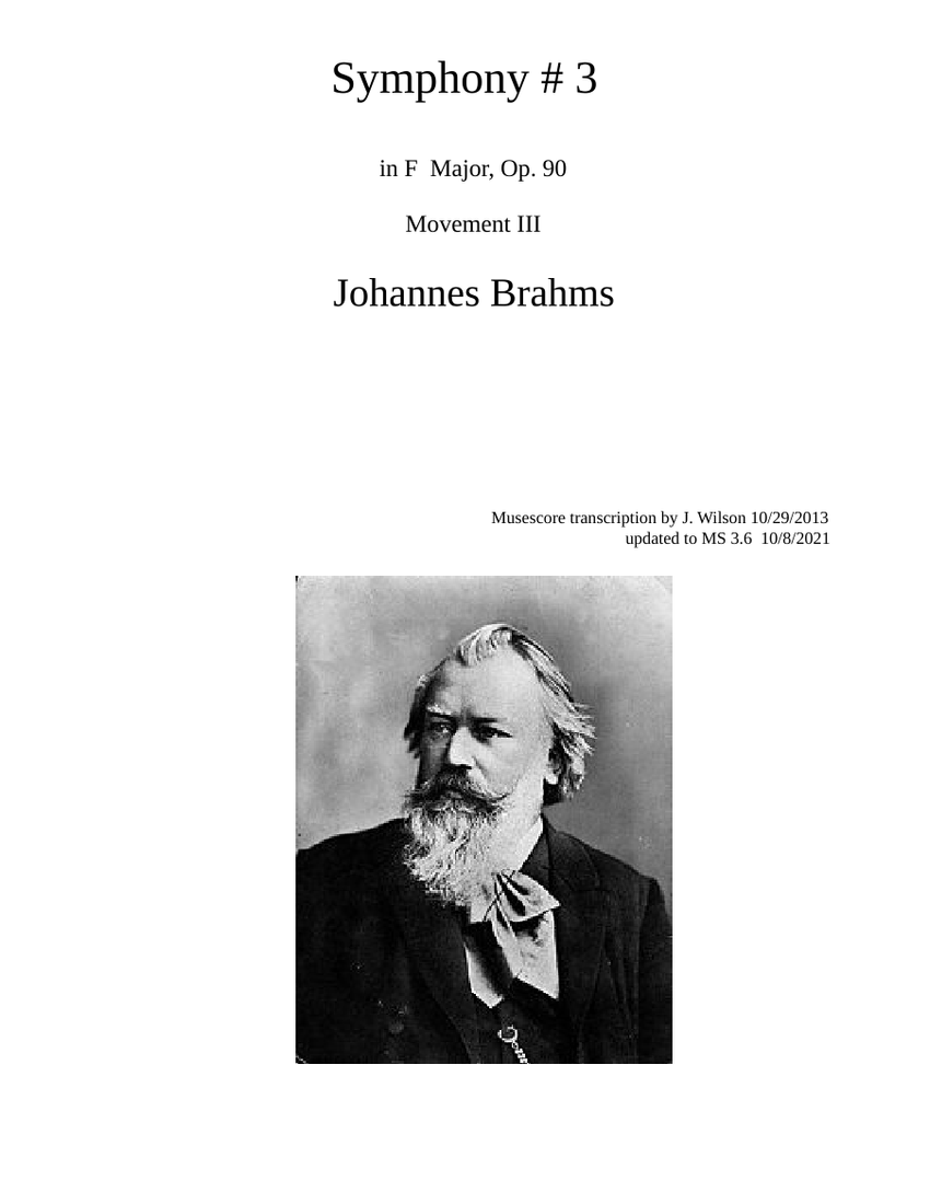 Brahms Symphony no. 3 Movement III Sheet music for Flute, Oboe, Bassoon ...