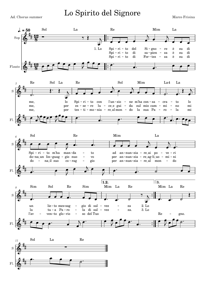 Lo Spirito del Signore Sheet Music for Soprano, Flute (Mixed Duet ...
