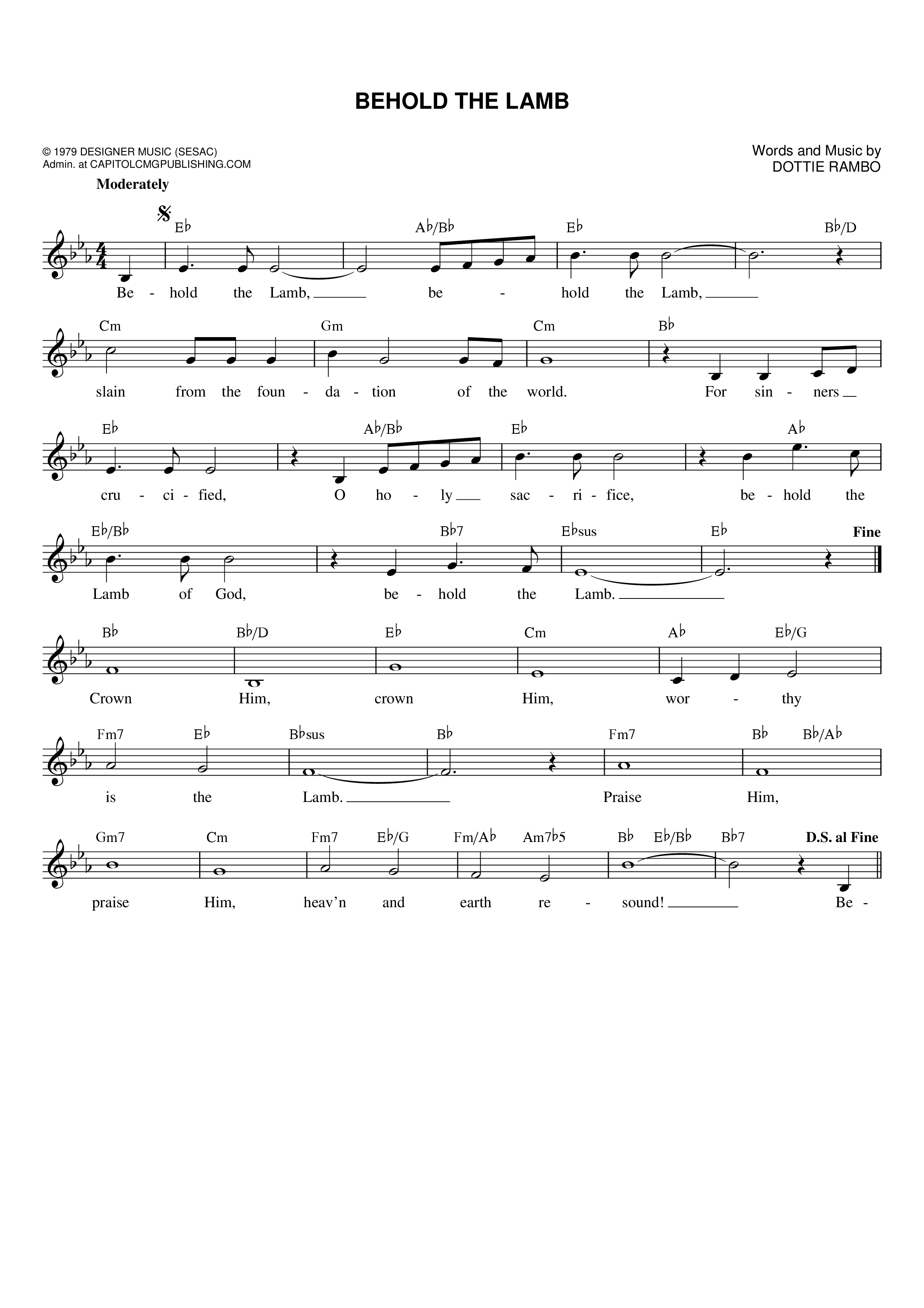 Play Official version of Behold The Lamb sheet music by Dottie Rambo for Piano, Vocals, Flute ...