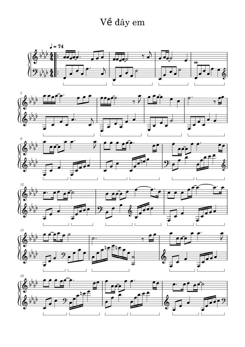 Về đây em Sheet Music for Piano (Solo) | MuseScore.com