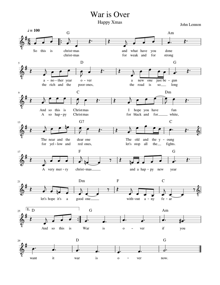 War is Over Sheet music for Piano (Solo) | Musescore.com
