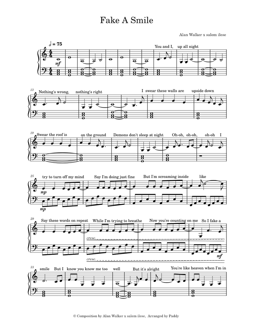 Fake A Smile – Alan Walker Sheet music for Piano (Solo) Easy ...