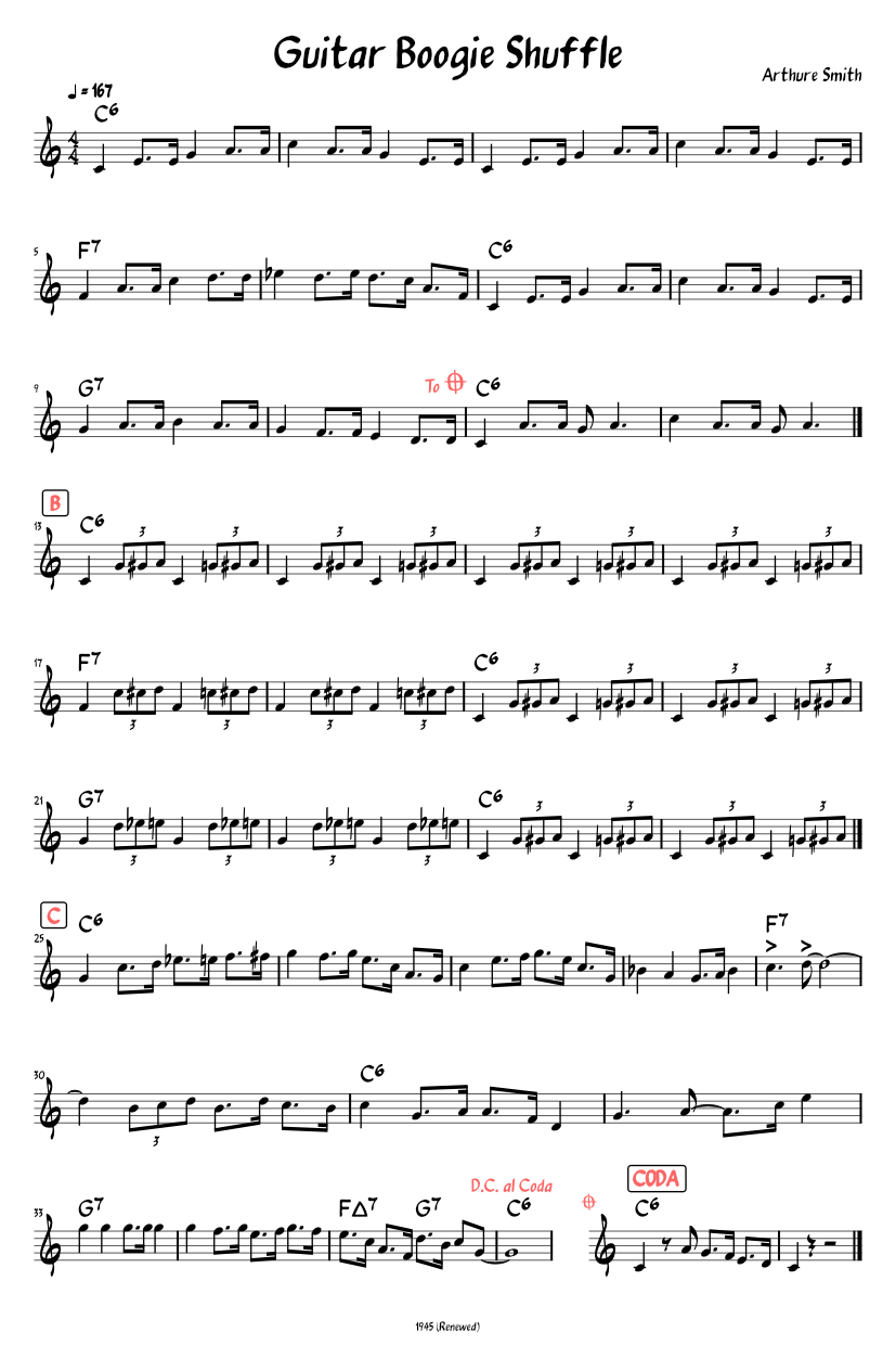 Guitar Boogie Shuffle (Lead sheet ) Sheet Music with Chords for Piano ...