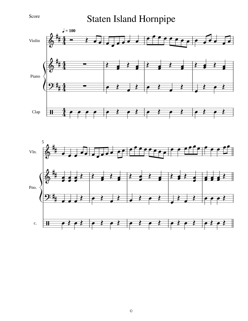 Staten Island Sheet music for Piano, Violin, Hand clap (Mixed Trio ...