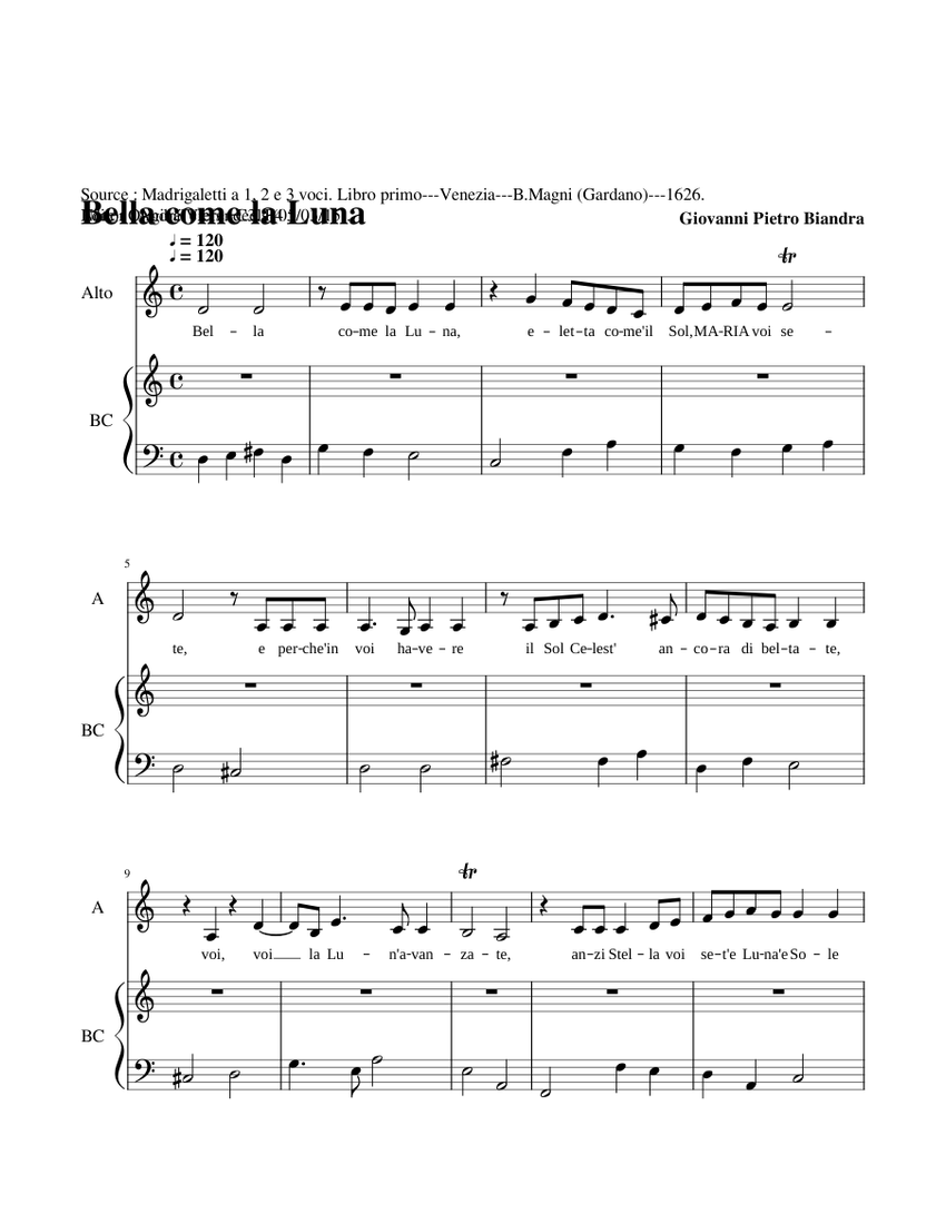 Bella come la luna - Giovanni Pietro Biandra Sheet music for Piano ...