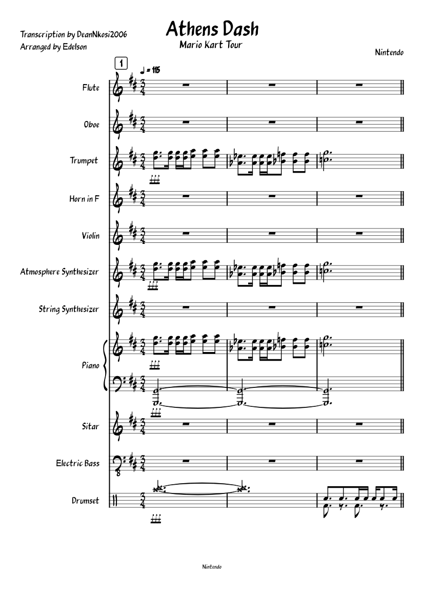 Athens Dash - Mario Kart Tour (Arranged) Sheet Music for Piano, Flute ...