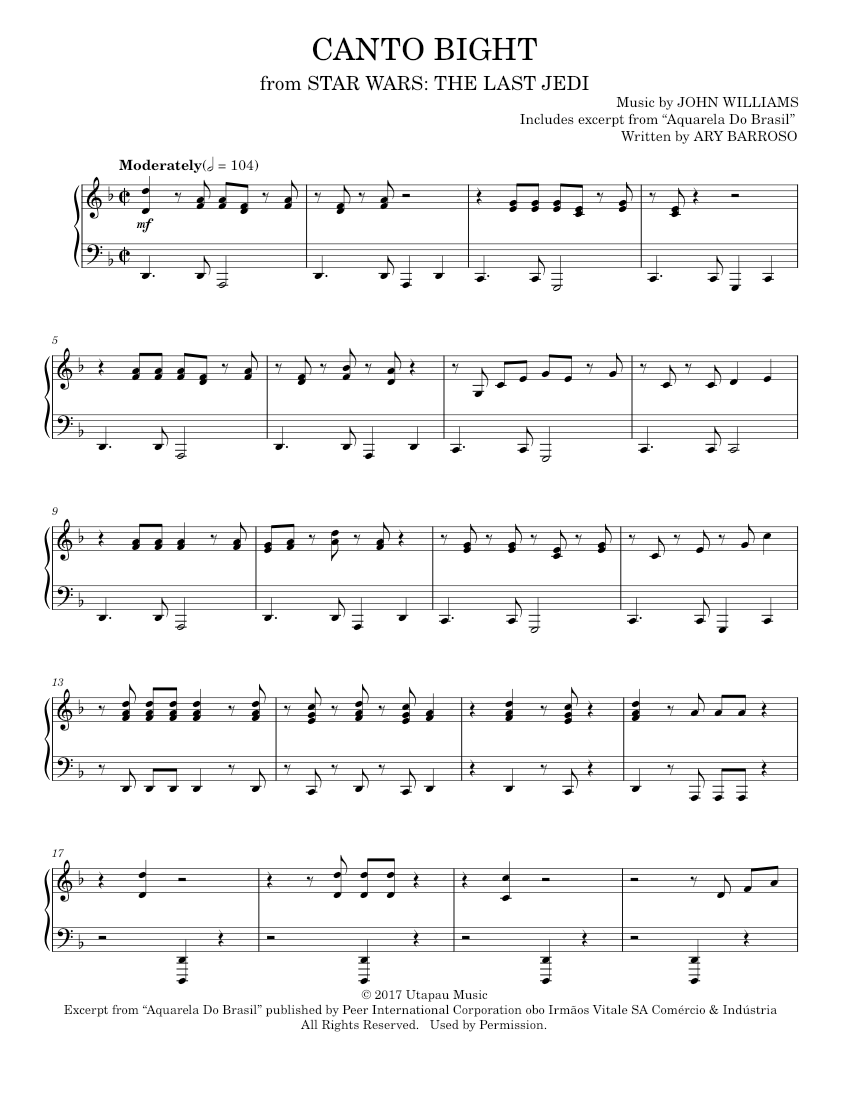 Play Official version of Canto Bight sheet music by John Williams for ...