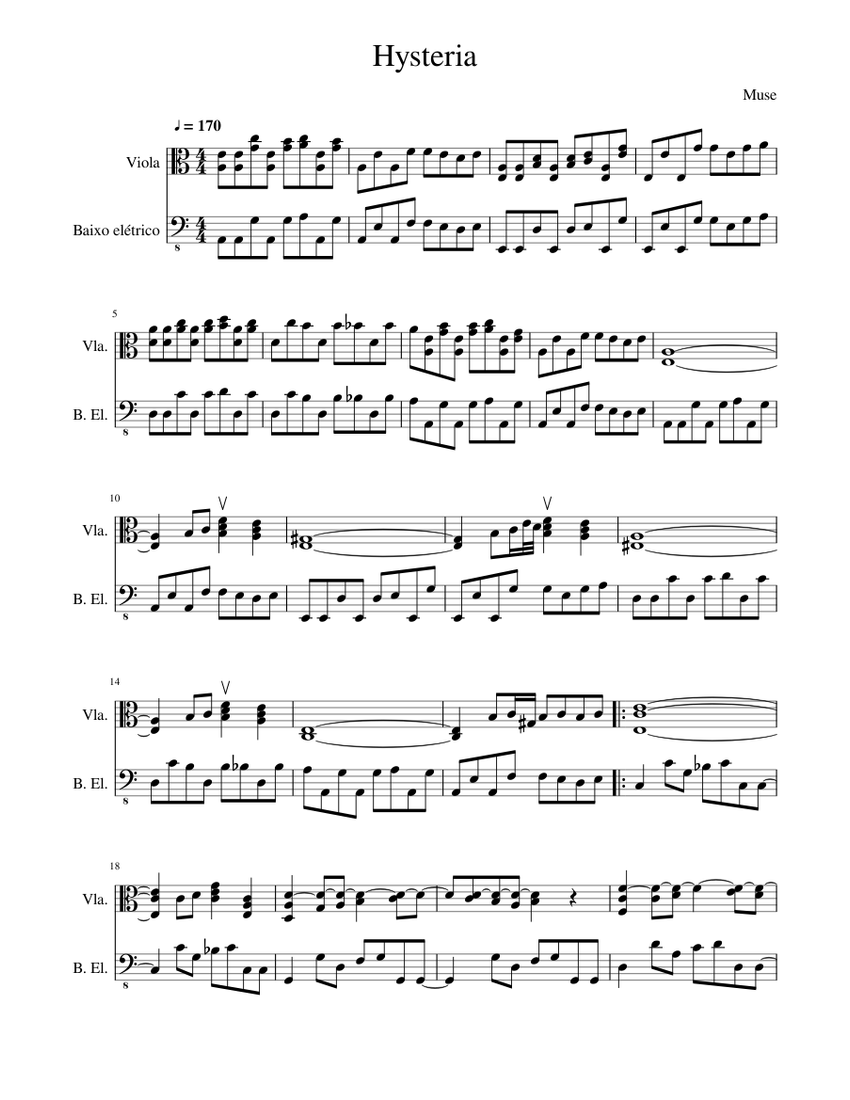 Hysteria Sheet music for Viola, Bass guitar (Mixed Duet) | Musescore.com