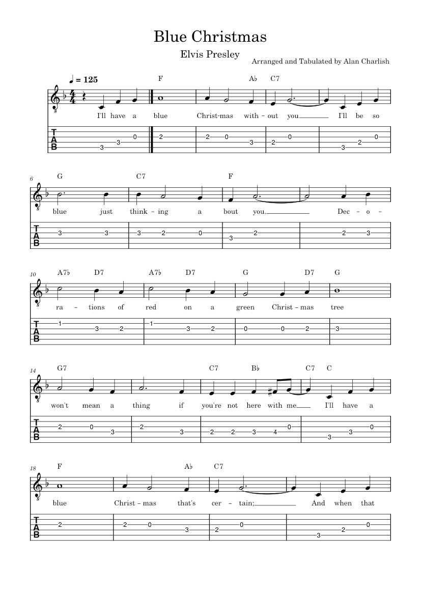 Blue christmas – Elvis Presley Blue Christmas Guitar with lyrics Sheet ...