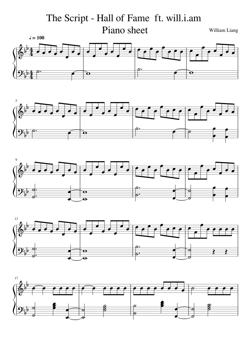 The Script - Hall of Fame ft. will.i.am Piano sheet Sheet Music for ...
