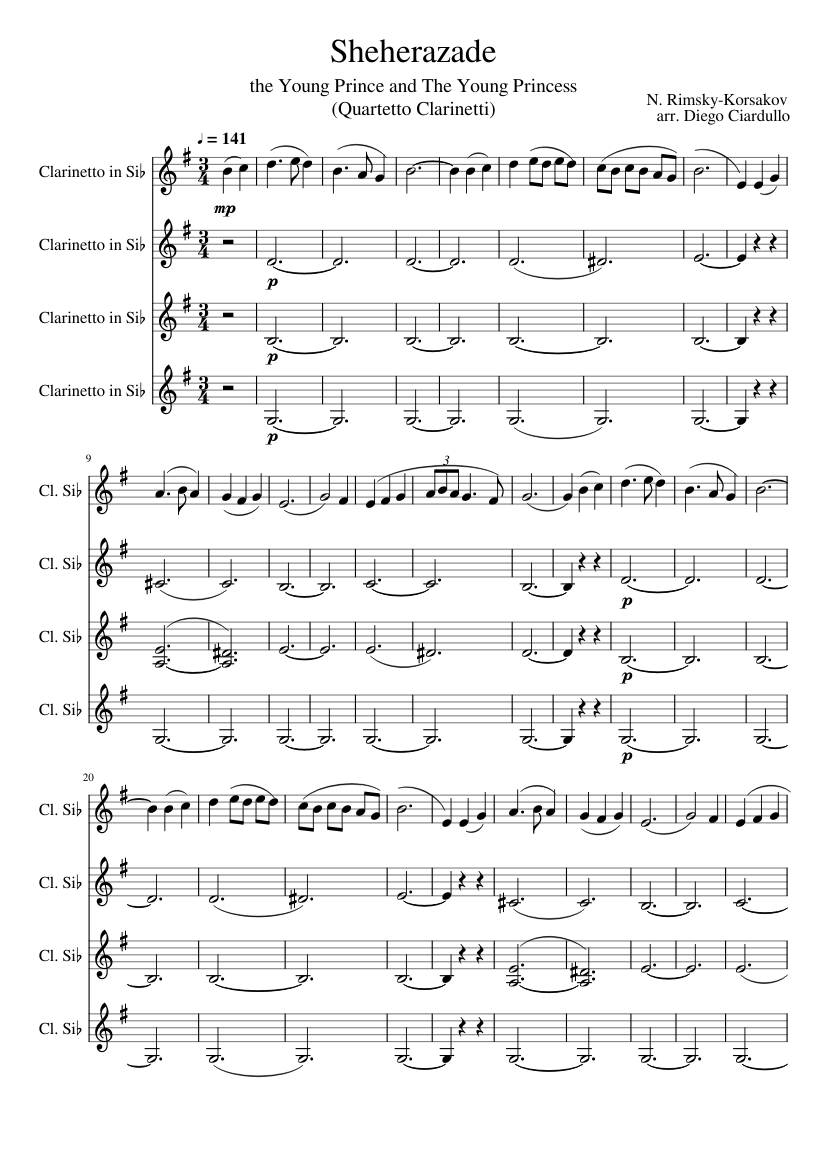 Sheherazade_quartetto clarinetti Sheet music for Clarinet in b-flat ...