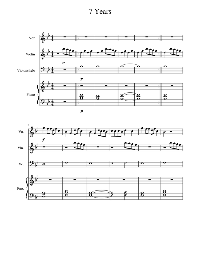 7_Years Sheet music for Piano, Vocals, Violin, Cello (Mixed Quartet ...