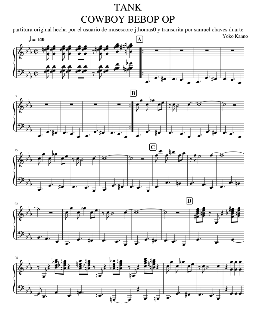 TANK cowboy bebop (piano) Sheet music for Piano (Solo) | Musescore.com