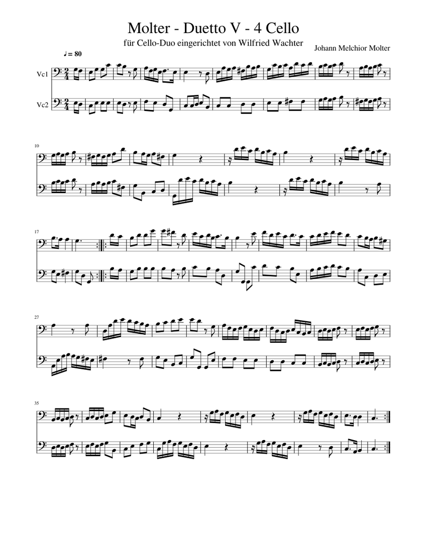 Molter - Duetto V - 4 Cello Sheet music for Cello (String Duet) | Musescore.com