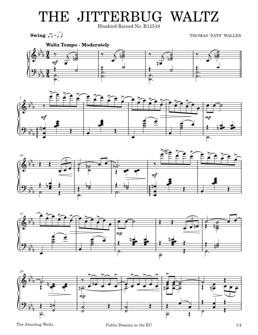 Jitterbug Waltz – Thomas "Fats" Waller Sheet music for Piano (Solo ...