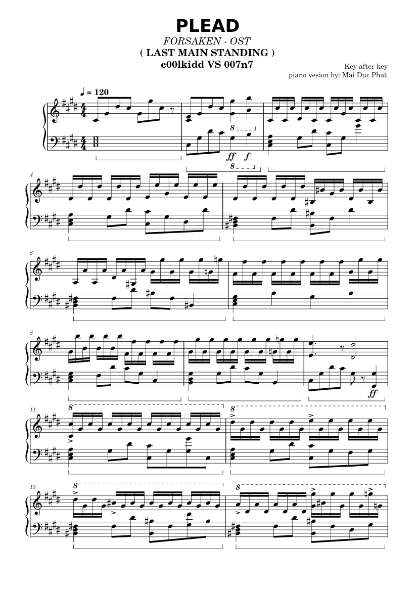 PLEAD - Last Man Standing (c00lkidd vs 007n7) | Forsaken OST – Key after Key Sheet Music for ...