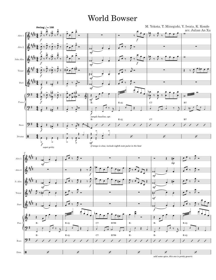 World Bowser Theme from Super Mario 3D World Sheet Music with Chords ...