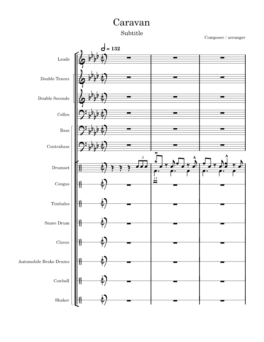 Whiplash Caravan for Steelband WIP Sheet music for Bass guitar, Drum ...