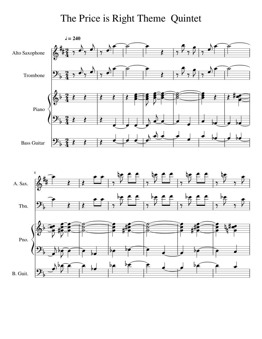 The Price is Right Theme Quintet Sheet music for Piano, Trombone ...
