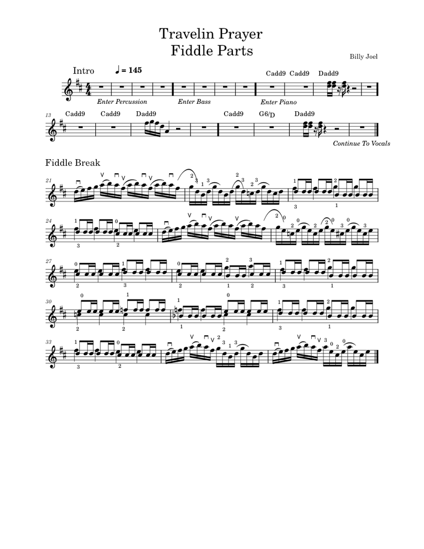 Travelin Prayer Fiddle Parts – Billy Joel - piano tutorial