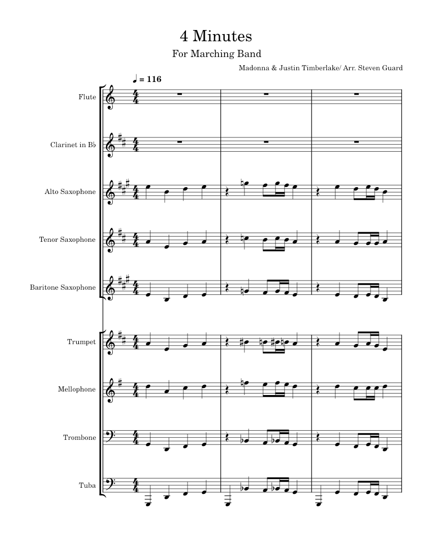 4 minutes - Madonna Sheet Music for Trombone, Tuba, Flute, Saxophone ...