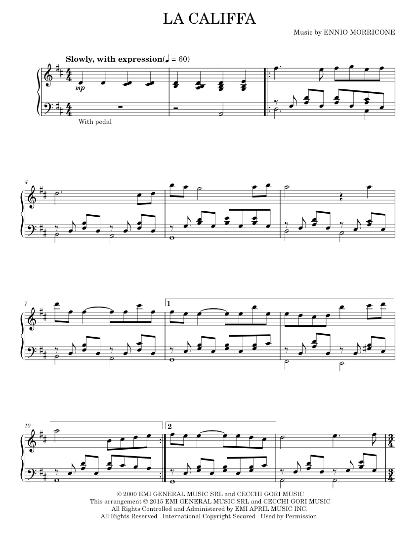 La Califfa Sheet music for Piano: Music Notes