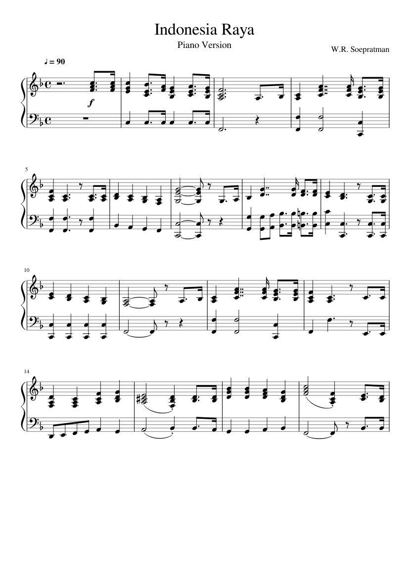Indonesia Raya Piano Version Sheet Music for Piano (Solo) | MuseScore.com