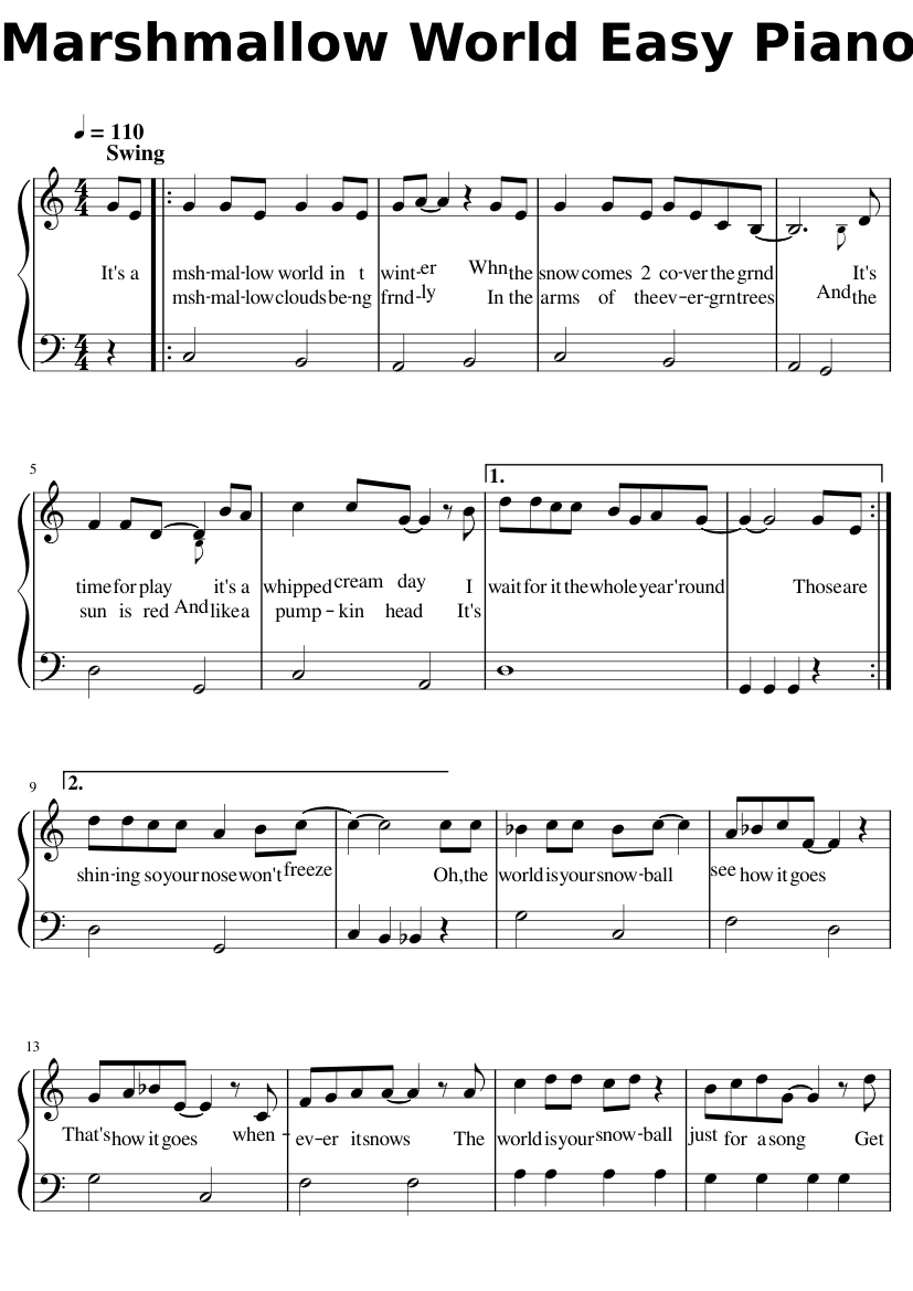 A Marshmallow World – Peter De Rose A Marshmallow World Easy Piano ...