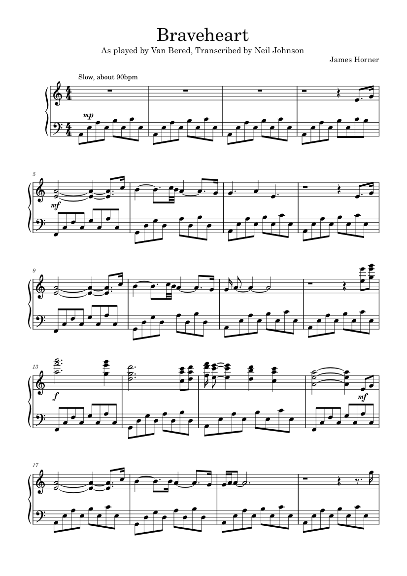 Braveheart – James Horner Braveheart Sheet music for Piano (Solo ...