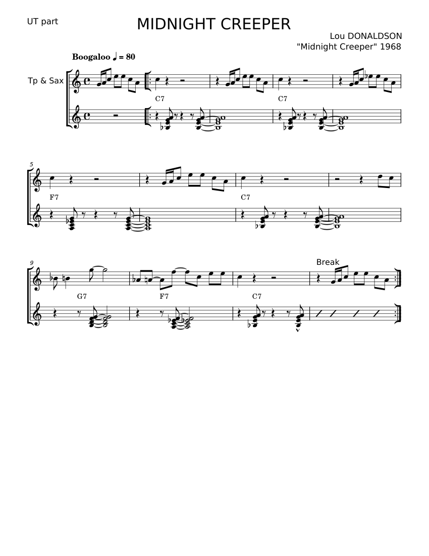 Midnight Creeper - Lou Donaldson Sheet Music with Chords for Piano, Saxophone soprano (Solo ...