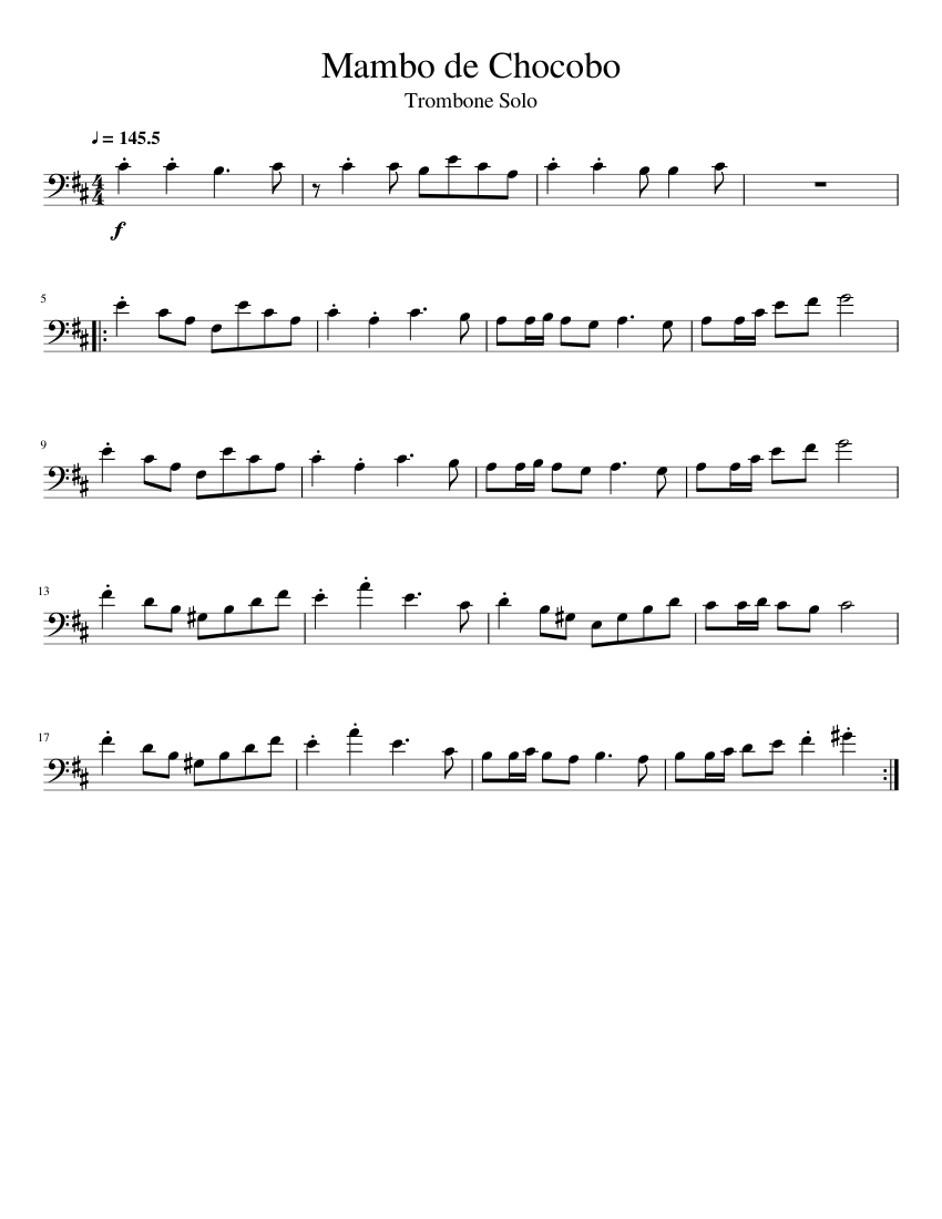 Final Fantasy V: Mambo de Chocobo - Trombone Solo Sheet music for ...