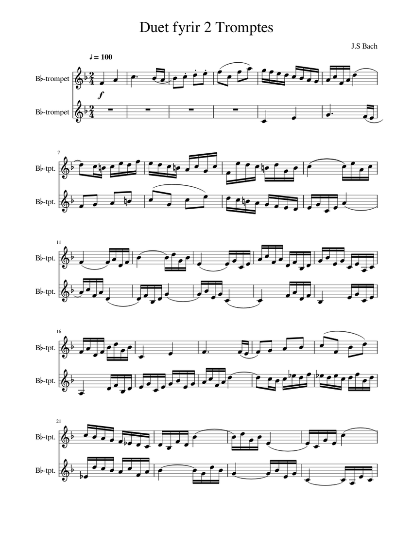 Duet fyrir 2 Trompet Sheet music for Trumpet in b-flat (Brass Duet ...
