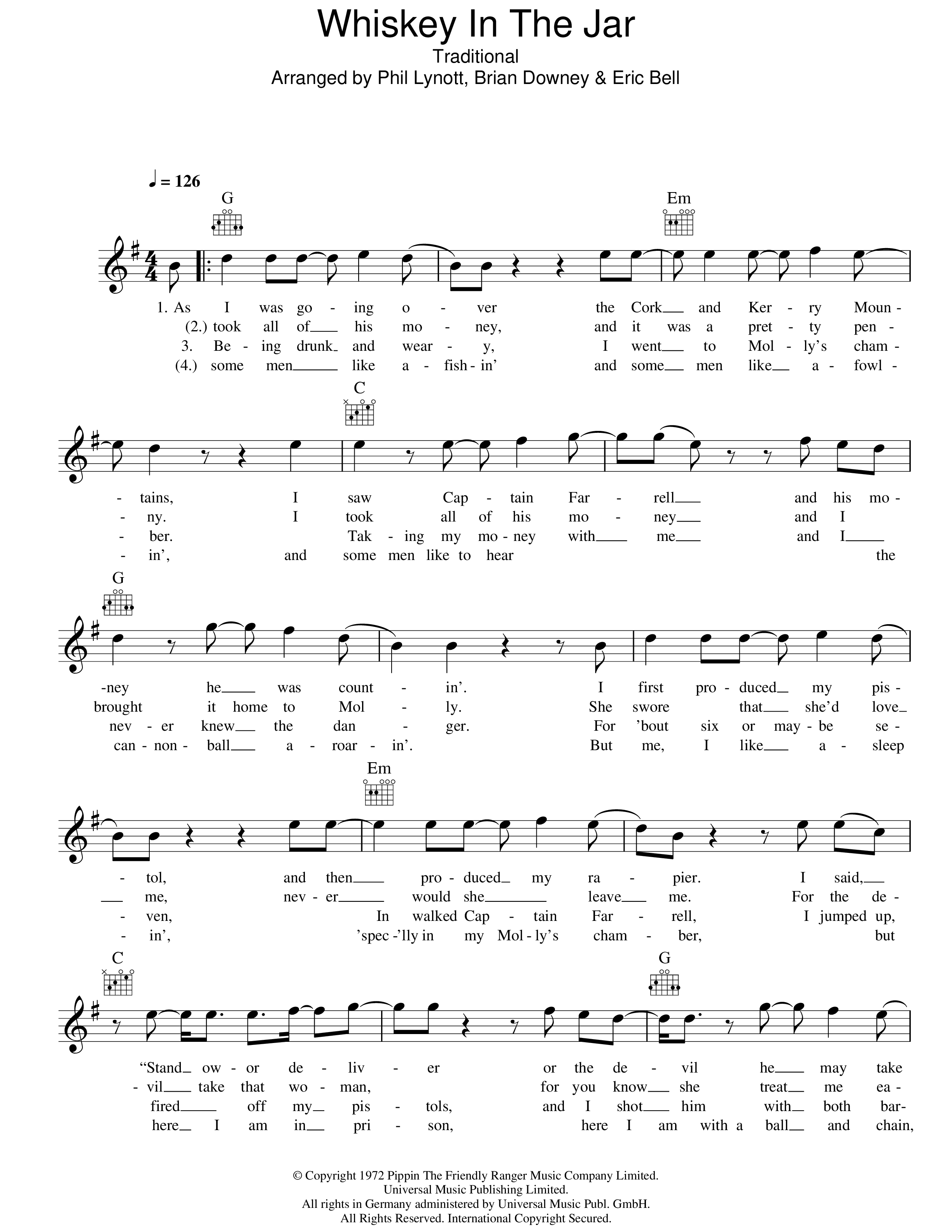Play Official version of Whiskey in the jar Sheet Music by Thin Lizzy ...