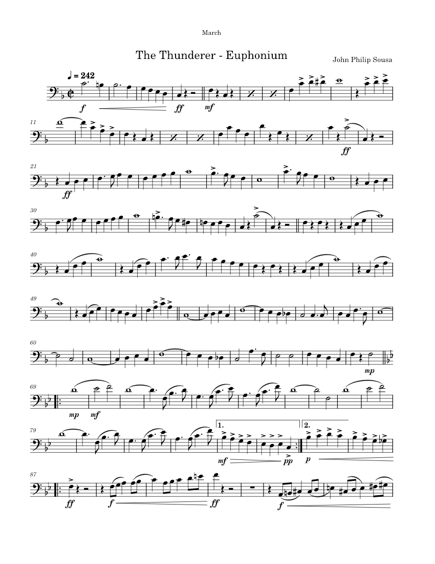The Thunderer – John Philip Sousa Euphonium part Sheet music for ...