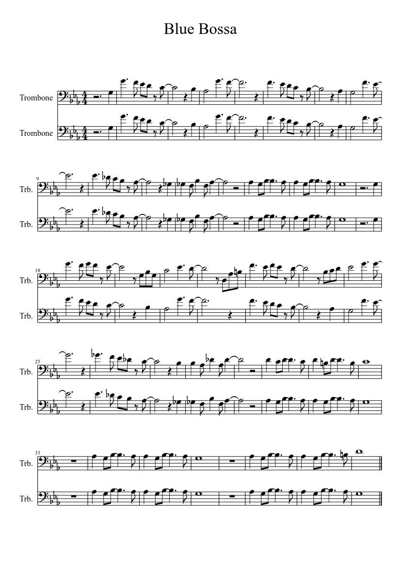 Blue Bossa Sheet Music for Trombone (Brass Duet) | MuseScore.com