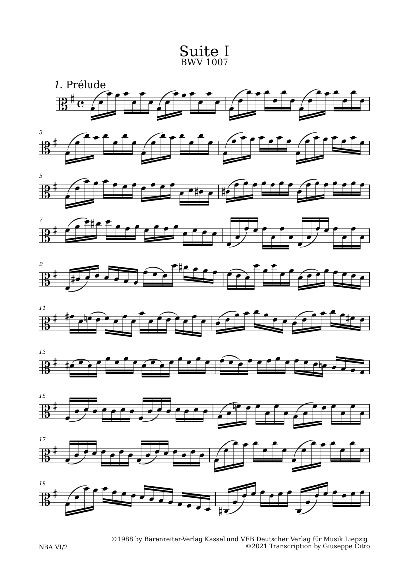 Cello Suite No.1 in G Major, BWV 1007, Viola Transcription - J.S.Bach ...
