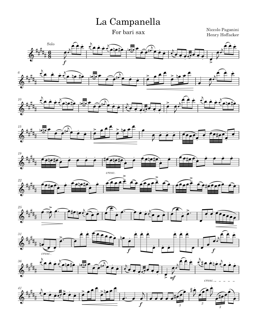 La Campanella – Niccolò Paganini La Campanella Bari Sax Sheet Music for Saxophone baritone (Solo ...