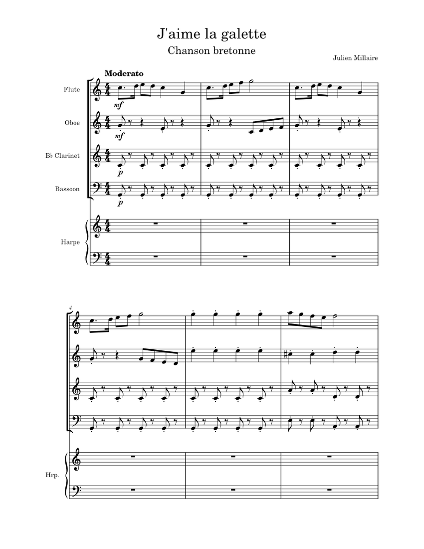 J'aime la galette Sheet music for Flute, Oboe, Clarinet in b-flat ...
